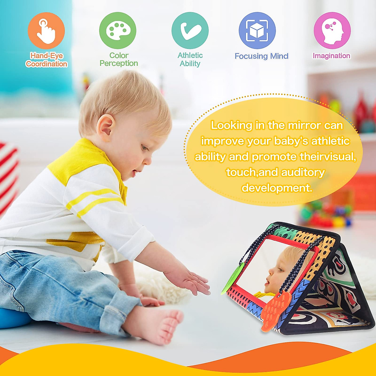 JOLIE VALLÉE TOYS & HOME Baby Mirror Toy Infant Soft Book High Contrast Babies Toy Touch and Feel Crinkle Book for 0-6months Toddler Toys (Colorful Soft Toy for Baby Girl&boy)