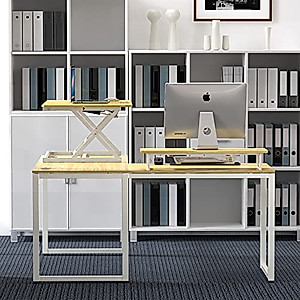 SHW 36-Inch Over Desk Height Adjustable Standing Desk with Monitor Riser, Oak