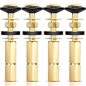 4 Pack Toilet Tank to Bowl Bolt Kit, Stainless Steel and Brass Plated Heavy Duty Toilet Bolts Rustproof Bolt Nut Washer with Long Nuts Double Rubber Washers for Toilet Tank Bolts and Seat Screws