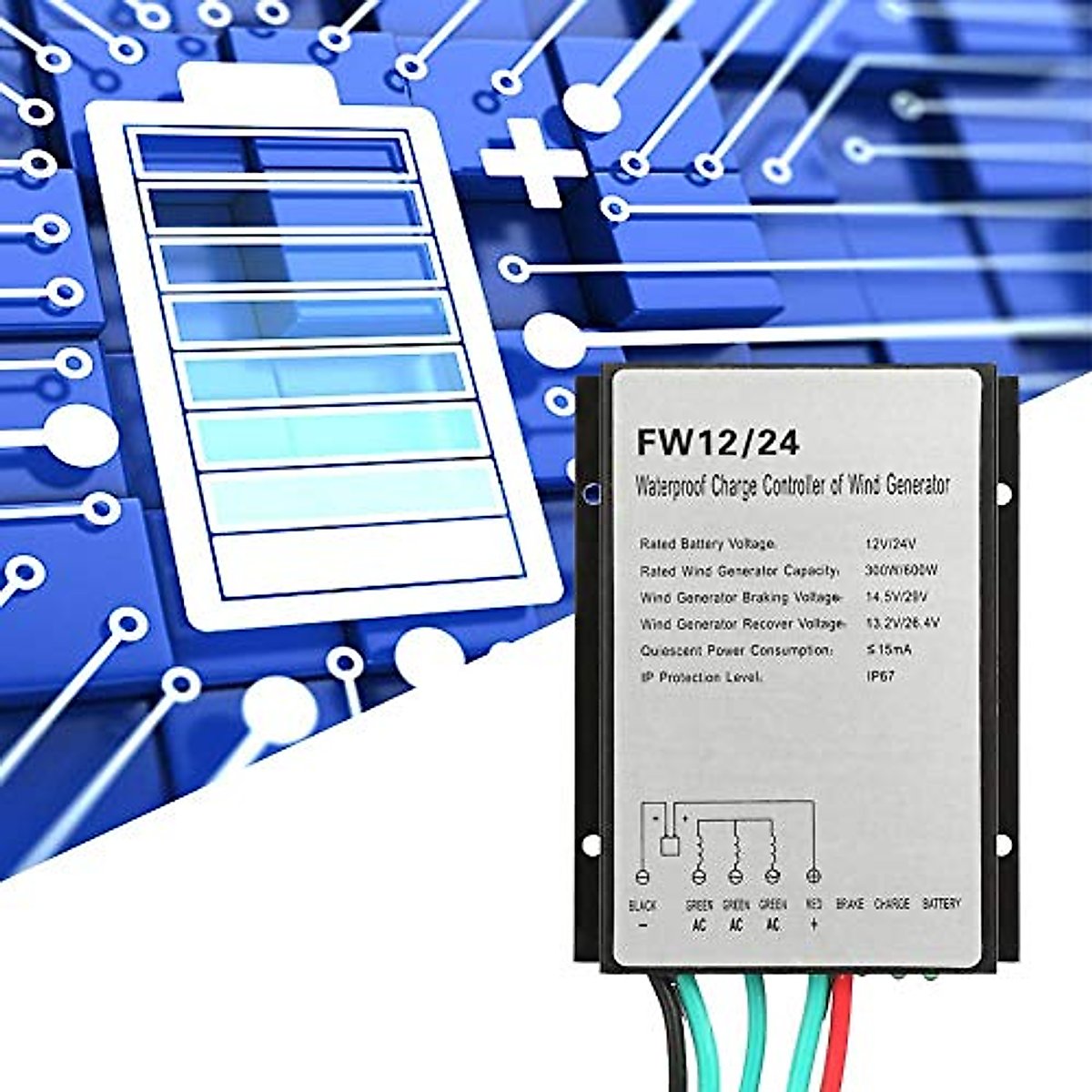 Oumefar Wind Turbine Controller, FW12/24 IP67 Waterproof 12V/24V Wind Turbine Generator Controller Regulator for Hybrid Wind Controller and Solar Controller