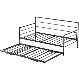 kuurfuurdo Twin Daybed with Trundle, Metal Daybed with Pop Up Trundle, Height Adjustable Day Bed with Trundle Bed Twin for Kids Teens Adults Guests, Steel Slat Support, No Box Spring Needed