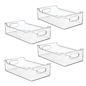 mDesign Wide Plastic Nursery Storage Container Bins with Handles for Organization in Cabinet, Closet or Cubby Shelves - Organizer for Baby Food, Bibs, Formula, and Burp Cloths - 4 Pack - Clear