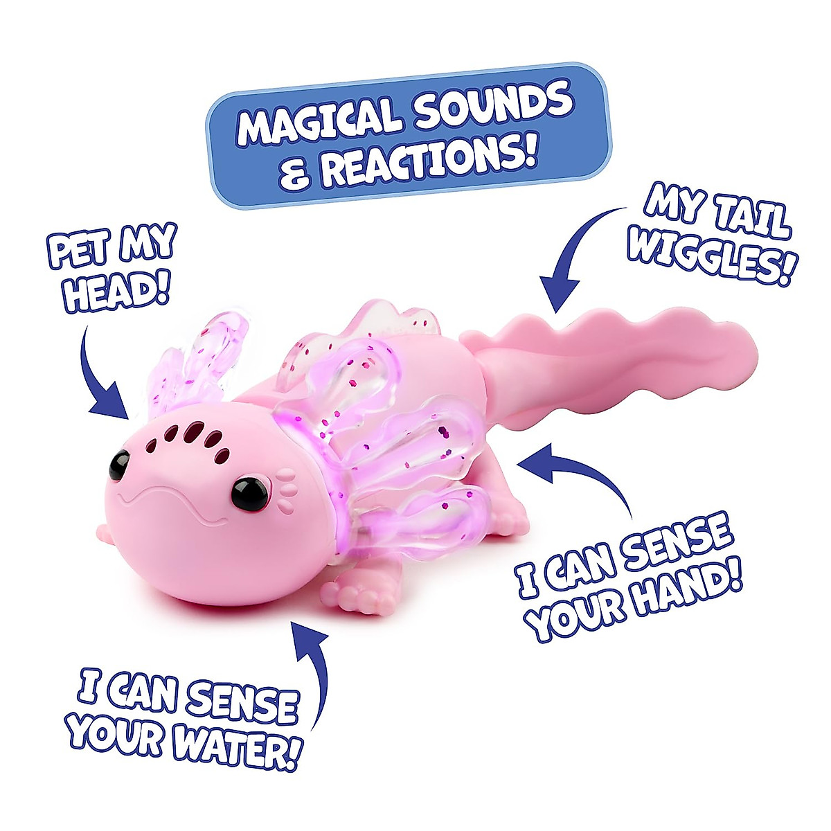 Fingerlings Interactive Baby Axolotl with Inflatable Pool, Alix, Swims and Lights Up in Water, Rainbow Lights Tell Your Mood (Ages 5+)