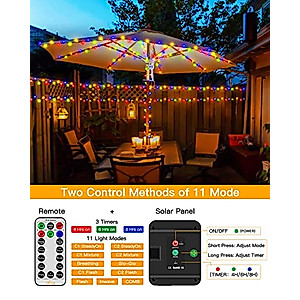 Ollny Solar String Lights Outdoor Waterproof Warm White & Multicolor 2 Pack Each 98Ft 300LED, 11 Modes Super Bright Fairy Lights, Outdoor Christmas Tree Lights for Outside Garden Patio Wedding Party
