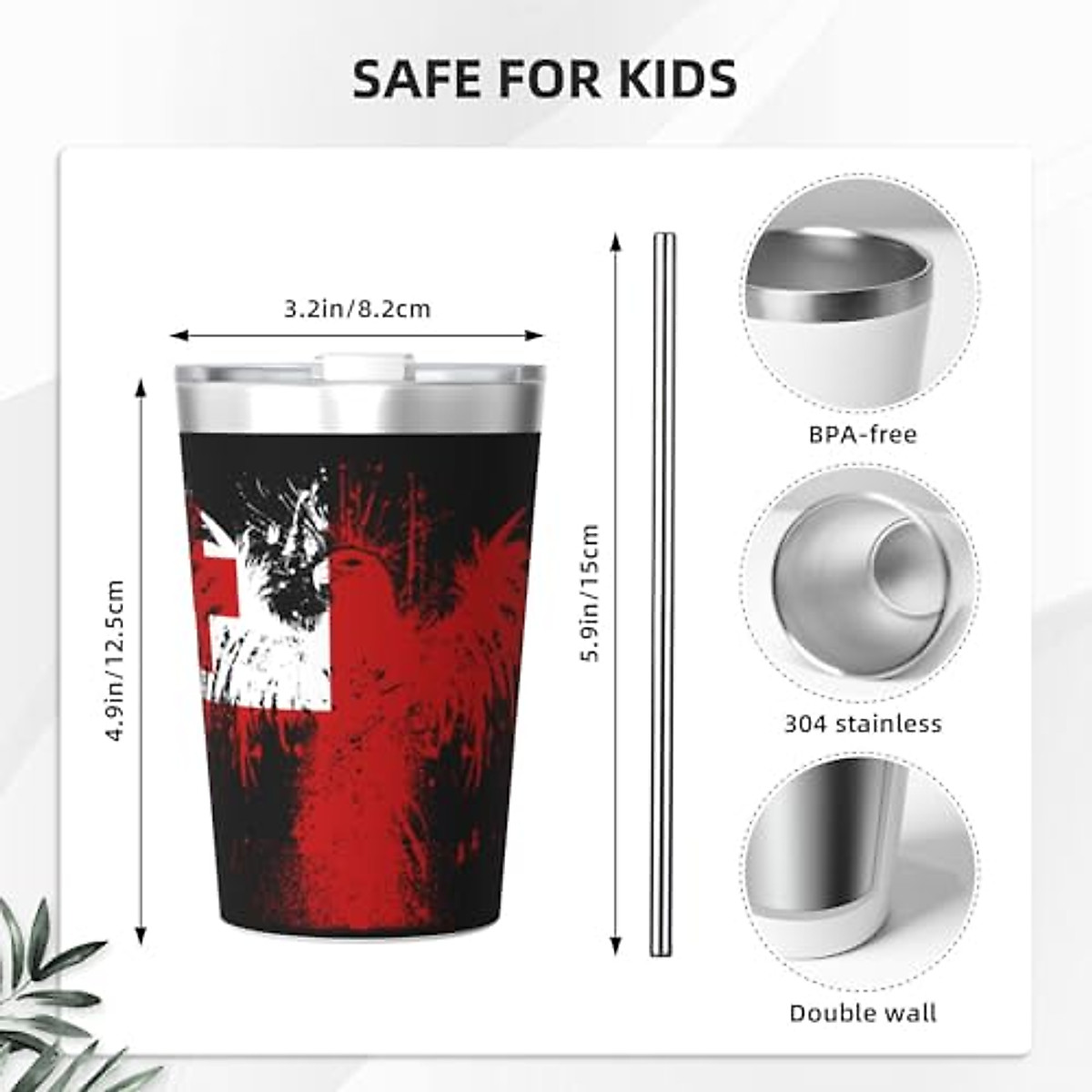 12oz Tumbler Tonga Tongan Flag Stainless Steel Cup With Straw And Lid Spill Proof Bulk Double Wall Vacuum Reusable Water Tumblers For Cold Hot Drink