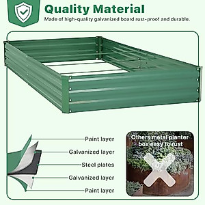 ONCEMORE Galvanized Raised Garden Bed for Vegetables Flowers Herbs, Metal Raised Garden Bed Kit with 2 PCS Tomato Cage, Gloves, Trellis Netting, Plant Labels, Plant Ties, Green 8×4×1FT