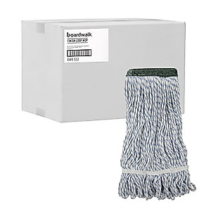 Boardwalk BWK552 Rayon/Polyester Wide Floor Finish Mop Head - Medium, White/Blue (12/Carton)