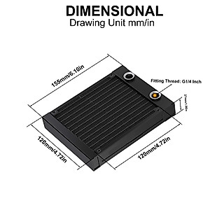 CLYXGS Water Cooling Radiator, 12 Pipe G1/4 Thread Heat Row Radiator 12 Pipe Aluminum Heat Exchanger Radiator for PC CPU Computer Water Cool System 120mm Black