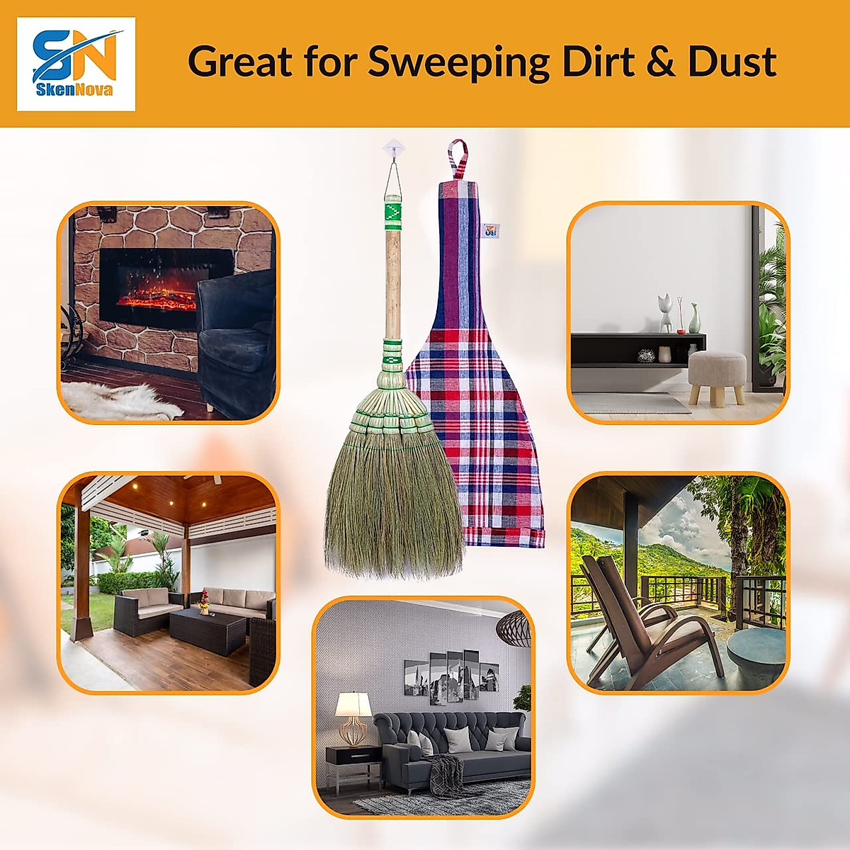 24-inch tall of Thai natural grass broom Asian broom for RV's camping tent & training Children cleaning