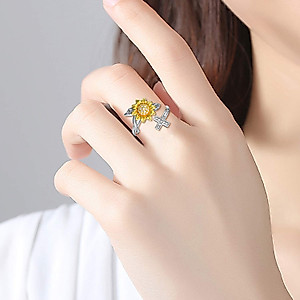 LONAGO Sunflower Cross Ring 925 Sterling Silver You Are My Sunshine Adjustable Size Ring Religious Crucifix Jewelry Gift for Women (8)