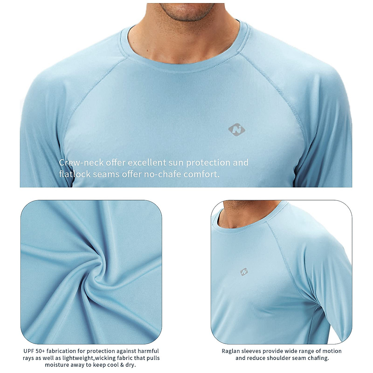 NAVISKIN Men's Sun Protection UPF 50+ UV Outdoor Long Sleeve Shirts Powder Blue Size L