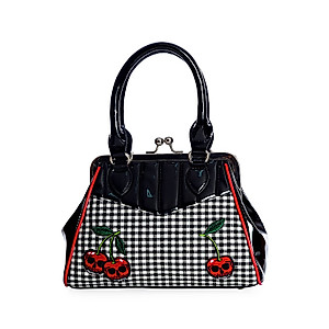 Lost Queen Women's Rockabilly Cherry Skulls Handbag Retro Kisslock Purse