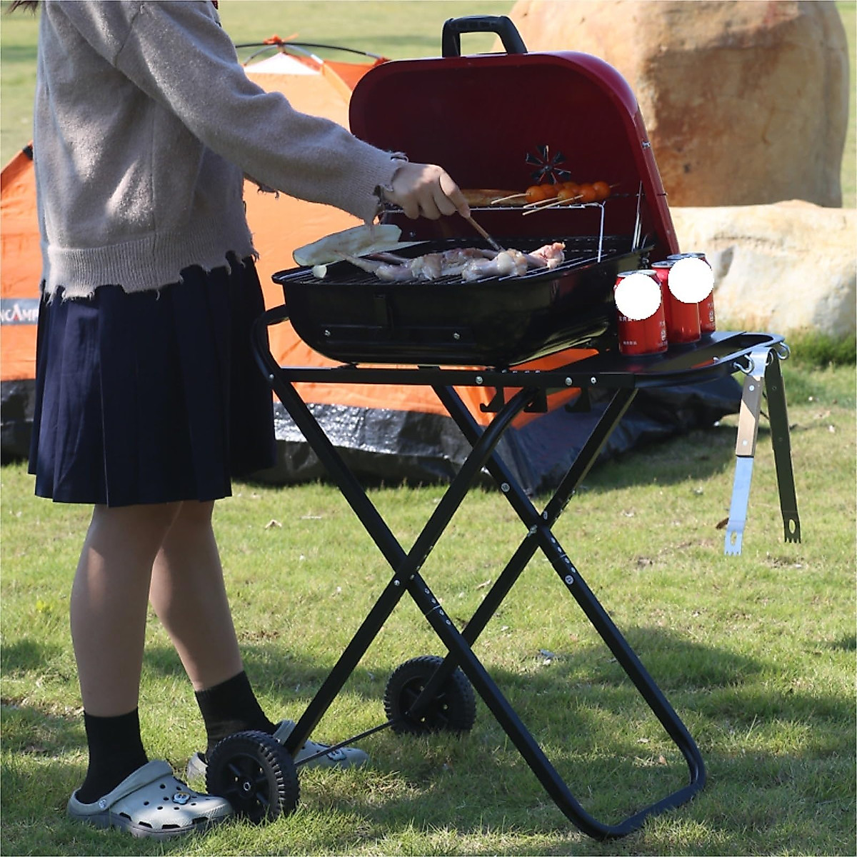 Valcla Barbecue Grill Foldable Car Frame Barbecue Portable Camping Barbecue Patio Outdoor Barbecue Grill Foldable Barbecue Grill for Outdoor Backyard, Patio