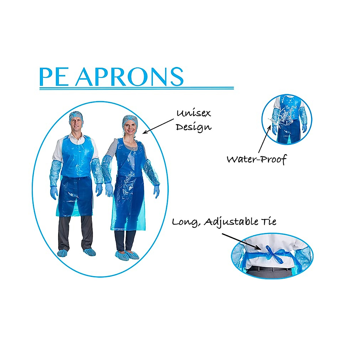 PENTAGON SAFETY EQUIPMENT 2 mils Disposable Heavy Weight Plastic/Poly Apron | 28 x 46 inches | 100/500/1000 (White, 100 Pack)
