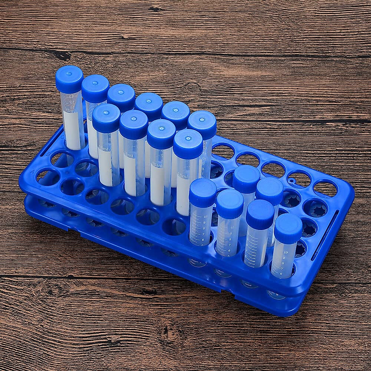 BKMAMLAB Plastic Test Tube Holder Rack for 5ml/10ml/15ml Tubes, Detachable,Holes 50(Blue Single)