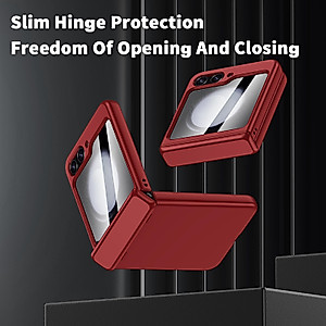 for Samsung Galaxy Z Flip 5 Phone Case: [Hinge Protection][Screen Protector][Wireless Charging] Ultra Thin Soft PC Anti-Scratches Protective Phone Cover for Samsung Flip 5 5G 2023 - Red
