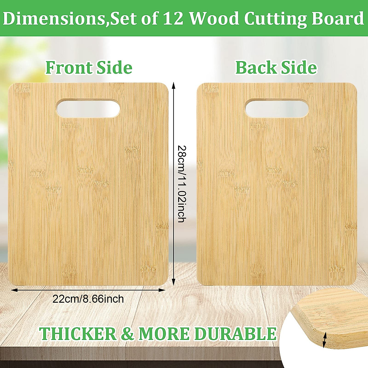 Bamboo Cutting Board Set of 12 Wood Chopping Boards with Handle Thick Cutting Board Kitchen and Dining Bulk Plain Bamboo Cutting Board for Engraving Gift Cooking Decor (Regular)