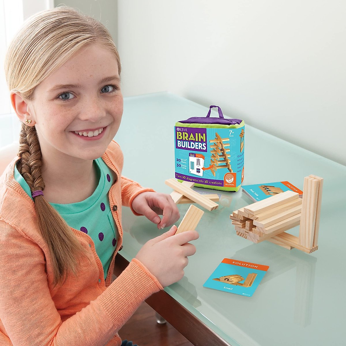MindWare KEVA Brain Builders Set of 2: Original KEVA Brain Builders and KEVA Brain Builders Junior – Great Addition to STEM Building Toys and Classroom Games – 40 Planks & 70 Puzzles Total