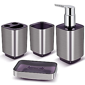 Boperzi Bathroom Accessories Set 4 Pieces, Toothbrush Holder and Restroom Soap Dispenser Set Toothbrush Cup Soap Dish, Bath Ensemble Sets Anti-Rust for Bathroom Vanity Countertop