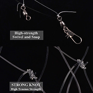 OROOTL Fishing Bait Rigs Saltwater, 6 Packs Surf Fishing Rigs with Sharp Hooks Fish Skin Feather Swivel Snap Glow Saltwater Lures Sea Bass Cod Herring Hook Rig Size 4 6 8