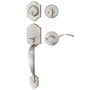 Amazon Basics Handleset with Shelby Lever - Single Cylinder - Satin Nickel