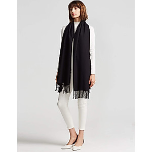 MaaMgic Womens Large Soft Cashmere Feel Pashmina Shawls Wraps Winter Light Scarf ( Black , One Size )