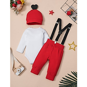 Baby Boy Valentines Day Outfit, Cute Letter Printed Long Sleeve Romper with Bow Tie + Pants + Hat 3Pcs Set