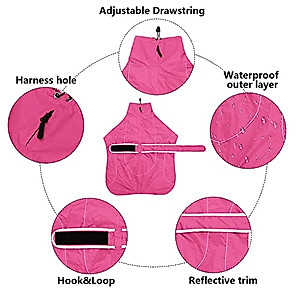 Greyhound Winter Coat, Whippet Coat with Padded Fleece Lining, Water Resistant Dog Jacket with Adjustable Bands and Reflective - Pink - XXLarge