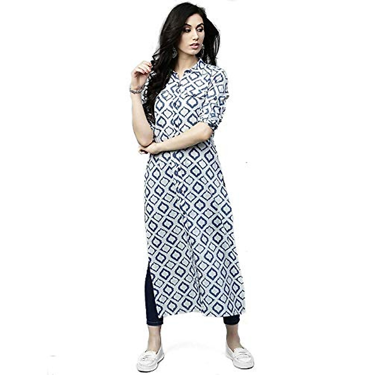 AnjuShree Choice Women Indian Kurtis for women Kurti Indian Top Tunic Anarkali Kurti White Blue