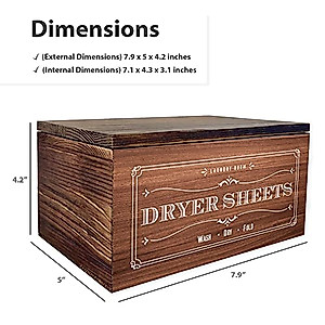 Dryer Sheet Holder for Laundry Room | Wooden Box Dryer Sheet Dispenser | Farmhouse Laundry Room Decor Accessories | Dryer Sheet Container with Lid | Laundry Room Organization Storage Container (Brown) | Laundry Softener Dispenser Sheets