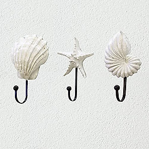 Sea Shell Wall Hook Hangers, Vintage Seashell Coat Hook Hanger, 3pcs/Set Resin Hanger Decorative Hooks, Coastal Theme Beach House Decor