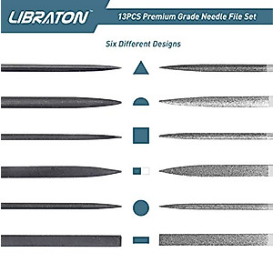 Libraton Small File Set, Needle Diamond Files 13PCS, 6pcs Jewlers Files & 6 Steel Files for Precision Metal File Work, Wood Files, Woodworking, Plastic Carving Tool with Steel Brush and Carry Case