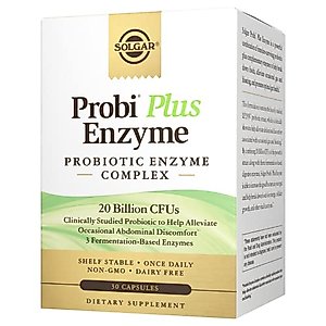 Solgar Probi Plus Enzyme Complex, 30 Capsules - 20 Billion CFU Probiotic Plus Enzymes - Once Daily - Clinically-Studied to Alleviate Occasional Gas & Bloating - Non-GMO & Dairy Free, 30 Servings