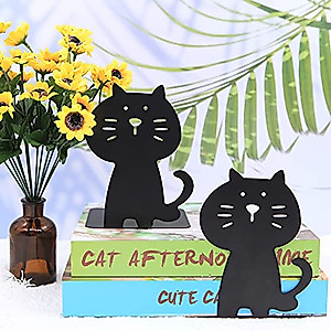 Cat Bookends, Cute and Thickening Metal, Sturdy Durable, Book Organizer for Library School Office Home Study 1 Pair (Black)
