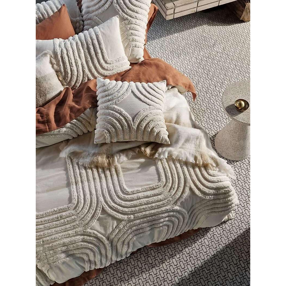 Tufted Duvet Cover King Boho Bedding Tufted King Size Duvet Covers for All Season 1 Duvet Cover 2 Pillow Shams Shabby Chic Bedding Home Bedding Duvet Cover (White-King Size-90x104)