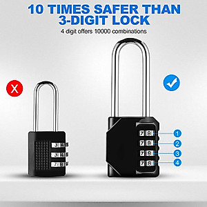 Combination Lock, 4 Digit Combination Padlock for School Gym Sports Locker, Fence, Toolbox, Case, Hasp Cabinet Storage (Long Shackle, 2 Pack, Blue & Black)