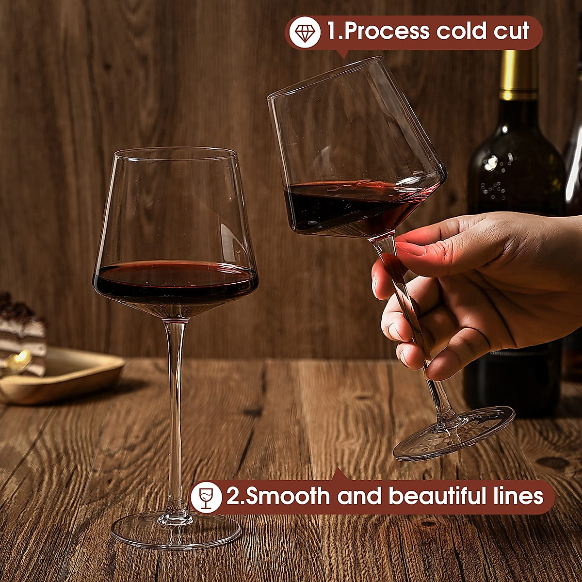 Stiatu Wine Glasses,Bordeaux Crystal Glass,Hand Blown, Premium Clear Lead-Free Glass,Suitable for White and Red Wine,Great Gift for Mother's/ Father's Day,18Ounces,Monogramed Box (Pack of 4)