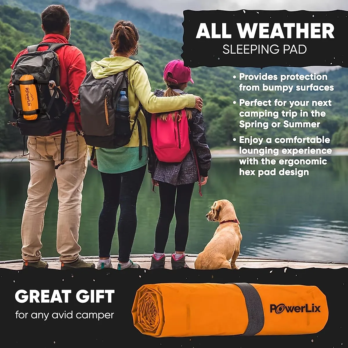POWERLIX Ultralight Inflatable Camping Sleeping Pad - Camping Mattress for Backpacking, Hiking, Compact Lightweight Air Pad for Camping, Inflation Hand Pump Bag/Repair Kit Included
