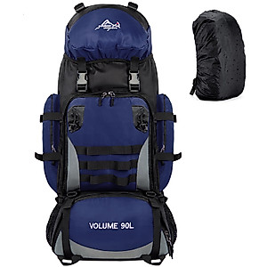 90L Large Camping Hiking Backpack with Rain Cover, Waterproof Molle Rucksack Military Backpack (Dark Blue)