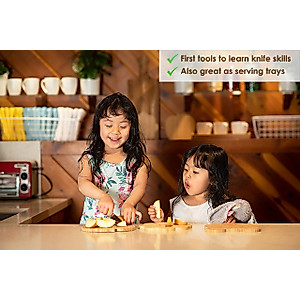 smartified Small Cutting Boards, Sustainable Bamboo Wood, Multipurpose as Kids’ Plates and Kitchen Decor, 3 pcs, Apple-Bear-Flower Designs, 7.5’’x7.5’’x0.4’’