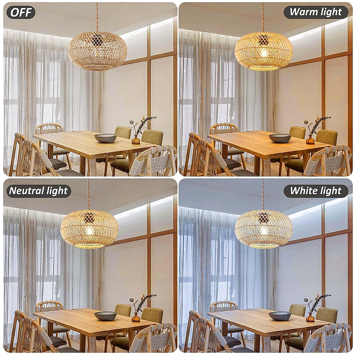 Plug in Pendant Light Rattan Hanging Lights with Plug in Cord, 15 FT Hemp Rope Cord Pendant Lamp Bamboo Lampshade, Farmhouse Industrial Boho Plug In Ceiling Light Fixture For Living Room Bedroom