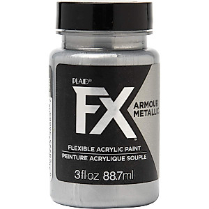 PlaidFX Metallic Flexible Acrylic Paint Ideal for Pliable Surfaces and Cosplay Costumes, Non-Cracking or Peeling, No-Tack, Durable, 3 oz, Chainmail