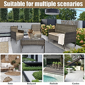 ECOLINEAR 4 Pieces Patio Furniture Set, Outdoor Conversation Sets, Wicker Rattan Chairs for Garden Backyard Balcony Porch Poolside, Patio Bistro Set with Glass Table and Soft Cushions (Brown)