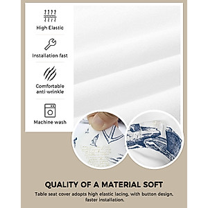 Ocean Nautical Seat Covers for Dining Chairs, Stretch Kitchen Chair Slipcovers, Retro Blue Sea Coastal Lighthouse Boat Dining Room Chair Covers Removable Office Chair Cover Protector Set of 2