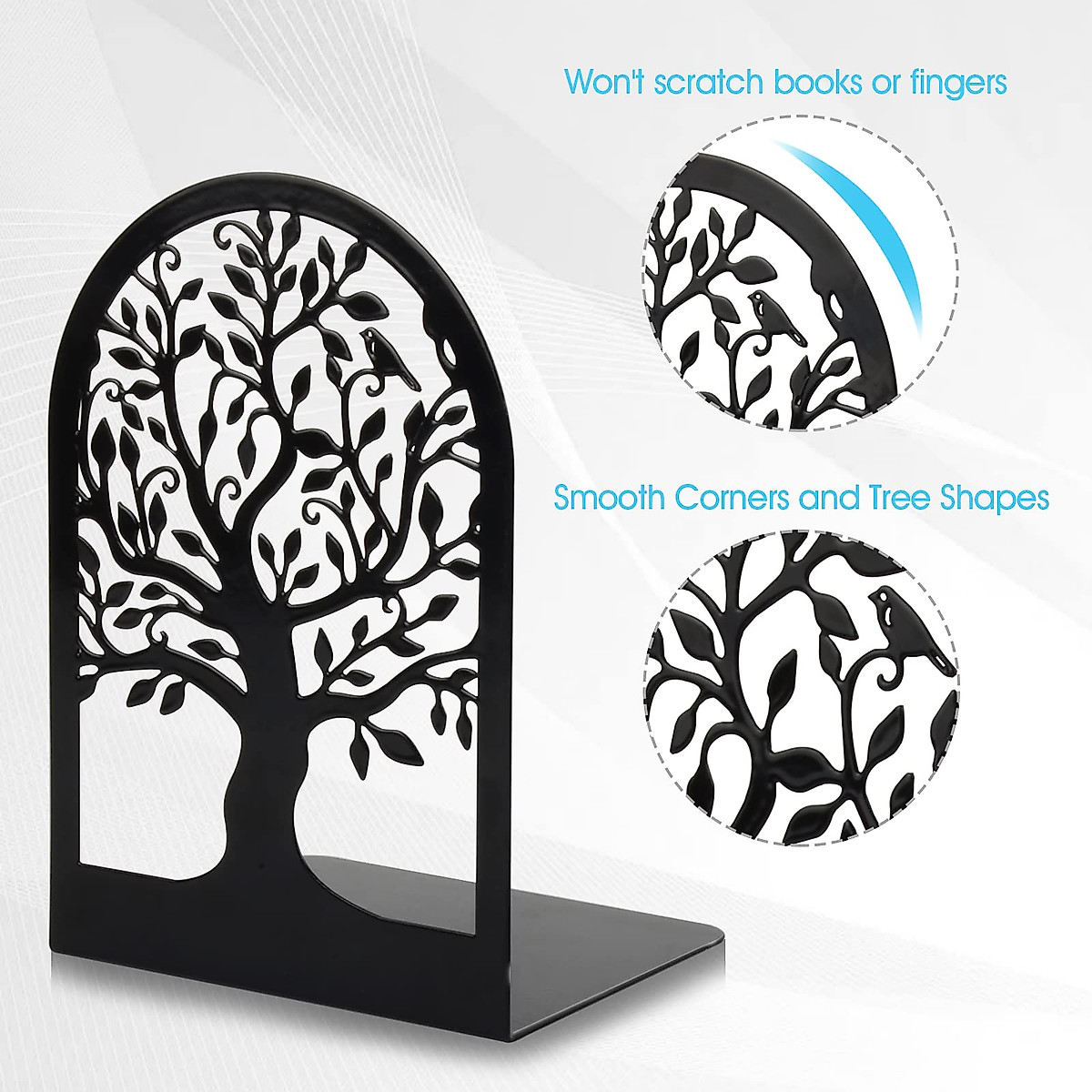 Bookends, Book Ends, Metal Bookends for Shelves Decorative, Tree Bookend Stopper for Heavy Books, Black Book Ends to Hold Books for Home Office, 6.5 X 4.7 X 3.5 Inch(3 Pairs/6 Pcs, Large)