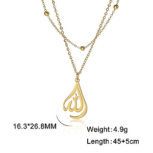kkjoy Islamic Muslim Allah Layered Necklaces for Women Charm Stainless Steel Necklace Water Drop Heart Shape Allah Necklace Double Layer Necklace Lucky Islamic Jewelry