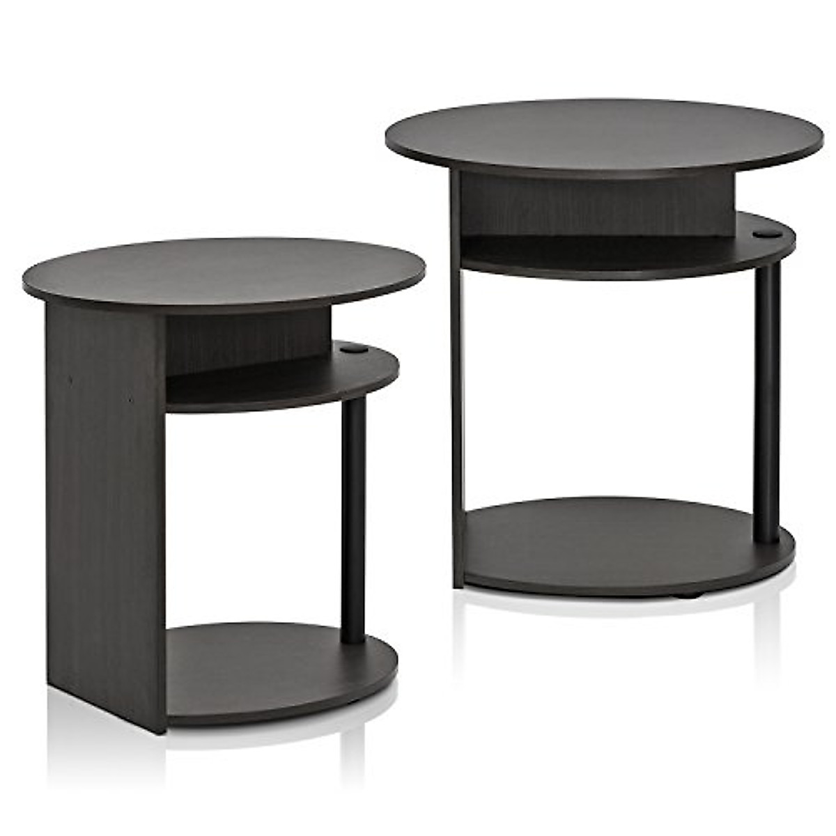 Furinno JAYA Simple Design Oval End Table Set of 2, Walnut,