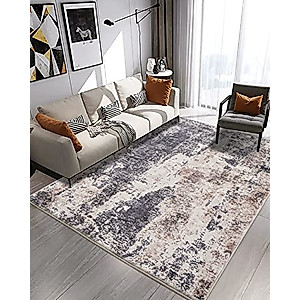 Area Rug Living Room Rugs: 5x7 Large Soft Indoor Carpet Modern Abstract Decor Rug with Non Slip Rubber Backing for Under Dining Table Nursery Home Office Bedroom Gray Brown