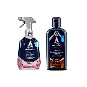 Astonish Specialist Furniture and Carpet Cleaner Bundle - Includes Carpet, Chair and Upholstery Deep Cleaning Fabric Spray (750ml) & Leather Conditioning Cream for Leather Goods and Furniture (250ml)