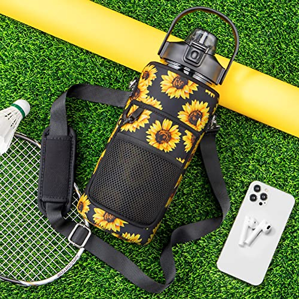 Half Gallon Water Bottle with Storage Sleeve BPA Free 64 OZ Water Bottle with Removable Straw & Time Marker to Drink Leakproof Reusable Gym Sport Water Jug Motivational Workout Water Bottle Women Men